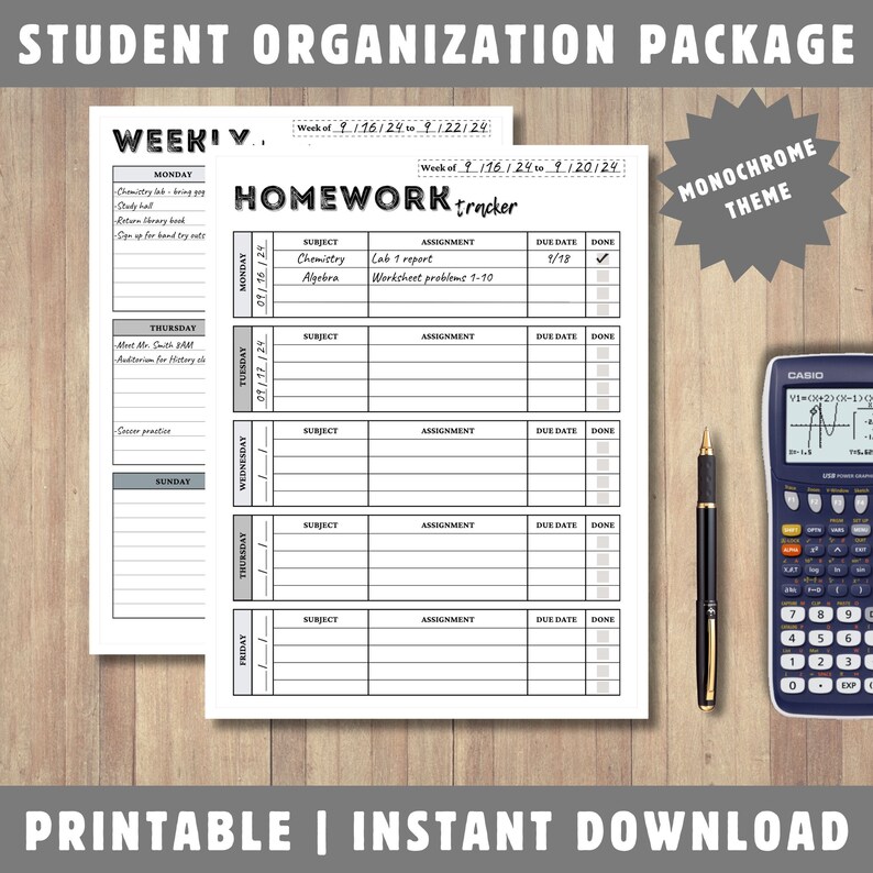 School Organization Chart Printable | Homework Tracker | Weekly Planner ...