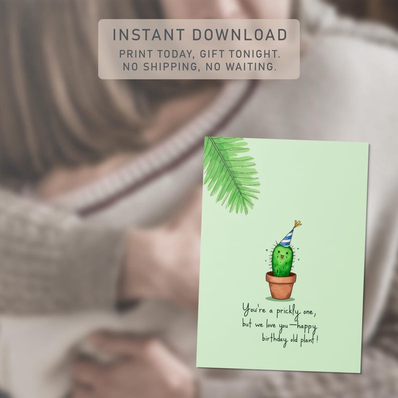 Funny Cactus Birthday Card Printable – Plant Lover Gift | Folded ...