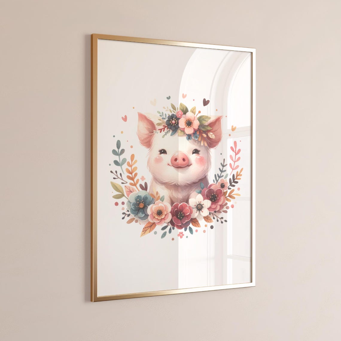 Whimsical Piglet Wall Art, Floral Nursery Decor, Digital Download, Cute ...