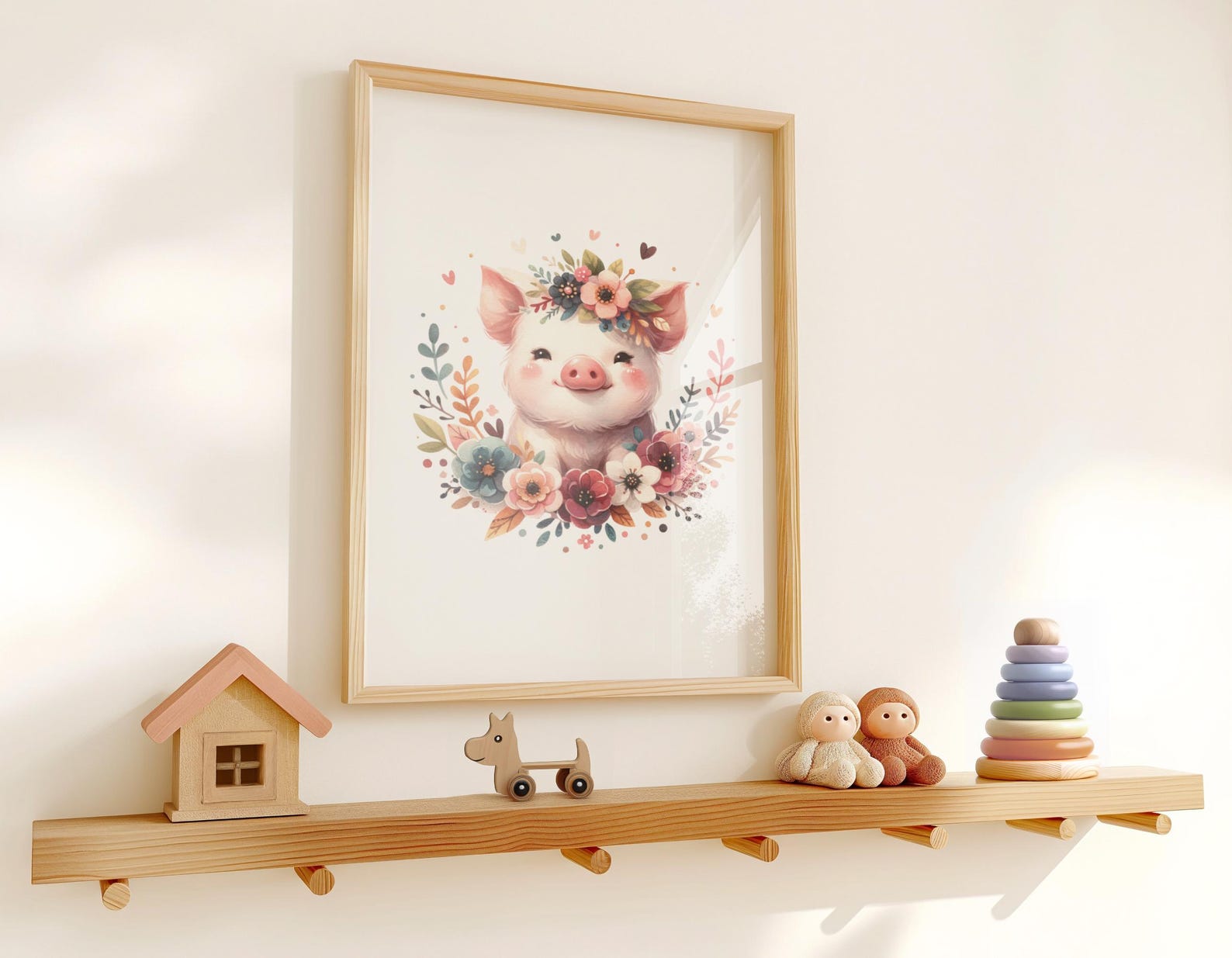 Whimsical Piglet Wall Art, Floral Nursery Decor, Digital Download, Cute ...