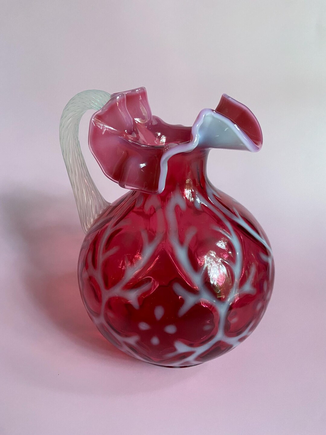 Fenton Cranberry Glass Pitcher Vintage Lace Frilled Pitcher - Etsy