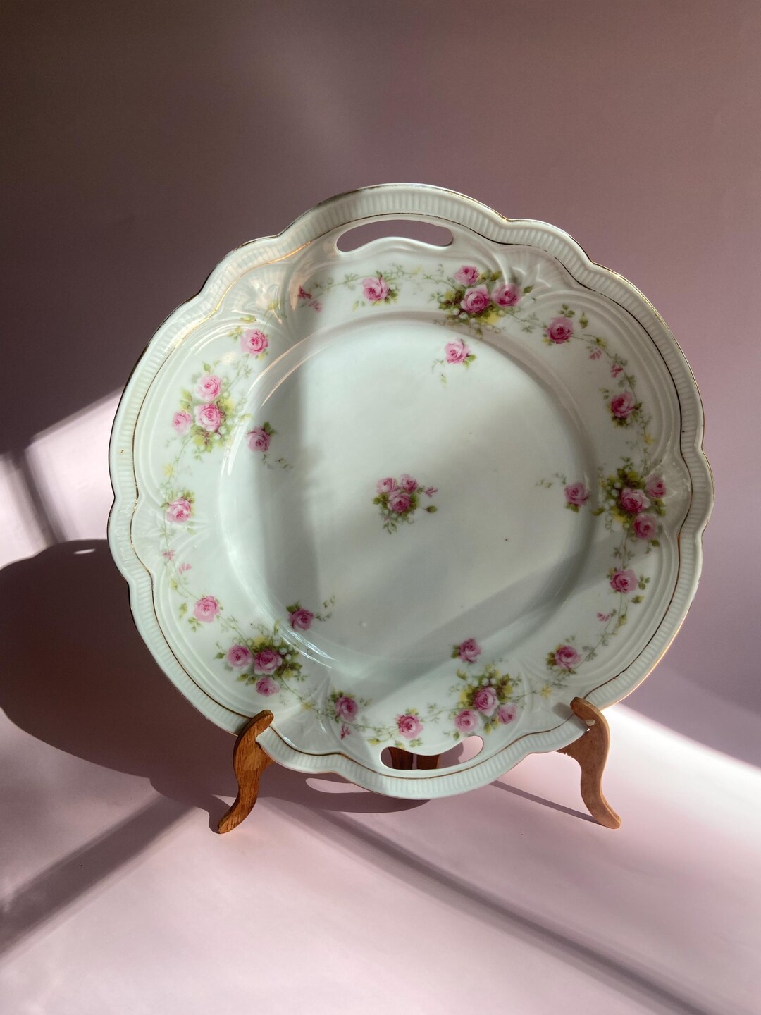 Bavarian China Platter Dainty Pink Floral Pattern Porcelain Collectible ...