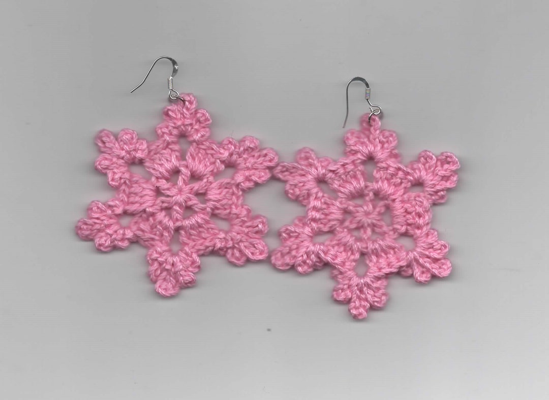 Crocheted Snowflake Earrings, Handmade Dangle Earrings - Etsy