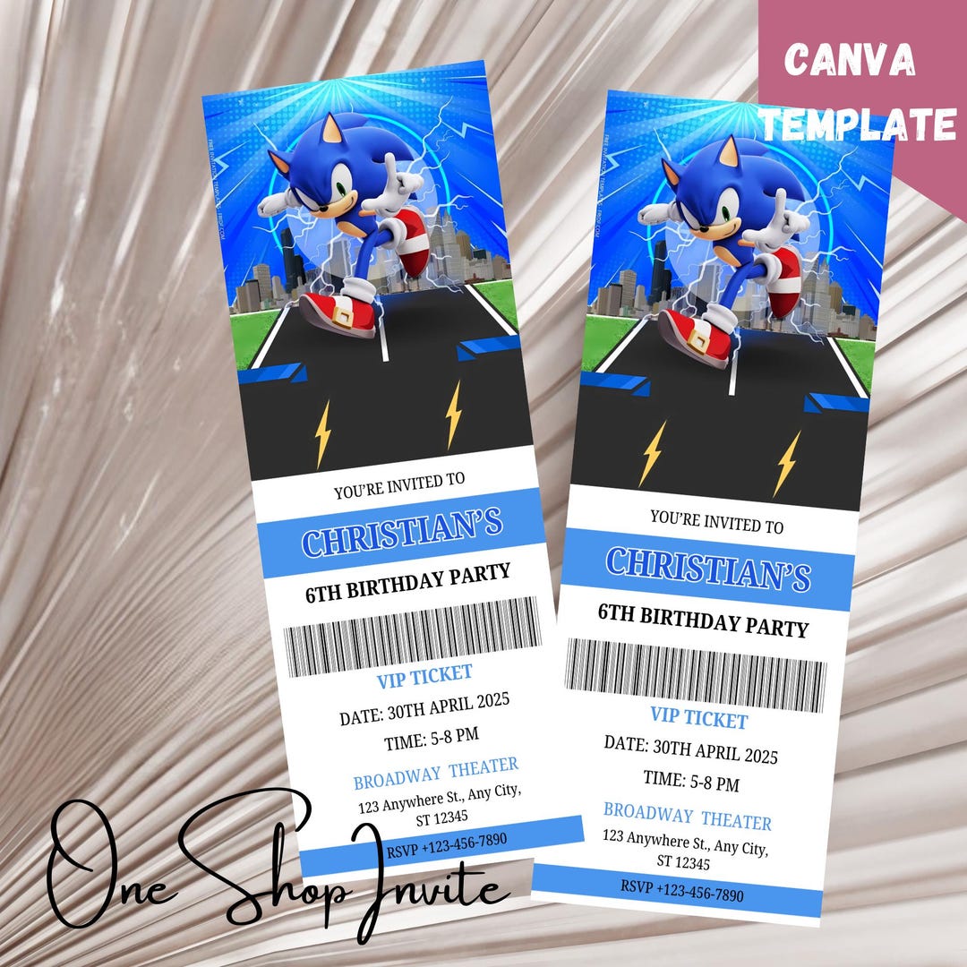 Sonic 3 Movie Ticket Birthday Invitation, Editable Sonic 3 Invitation ...