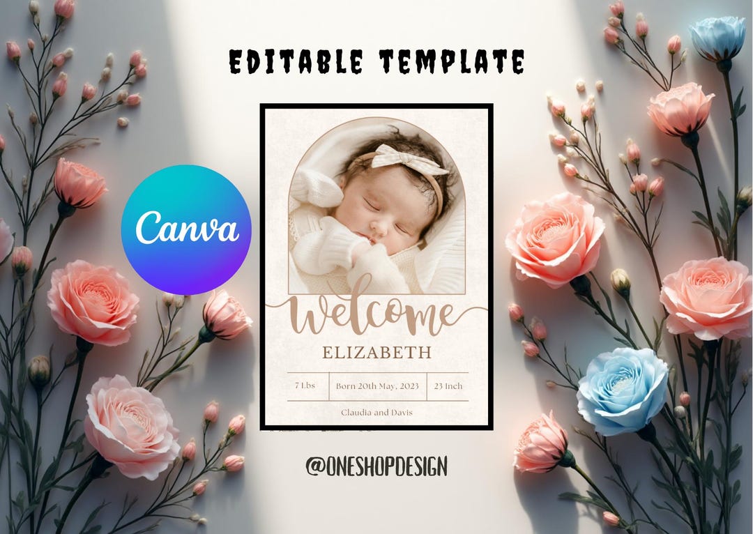 Minimalist Baby Announcement Template | Editable Newborn Photo Card ...