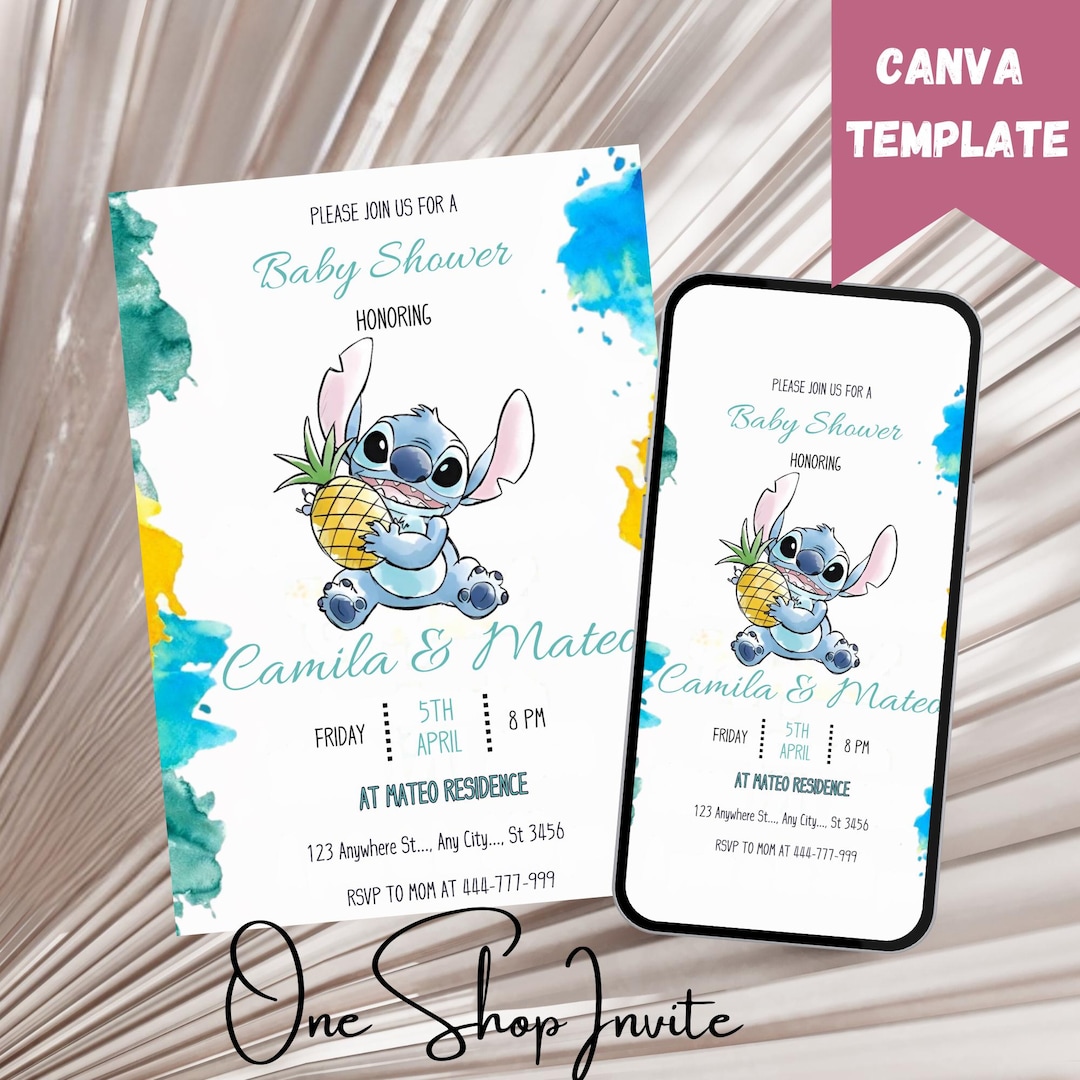 Editable Stitch Baby Shower Invitation, Boy Stitch Baby Shower ...