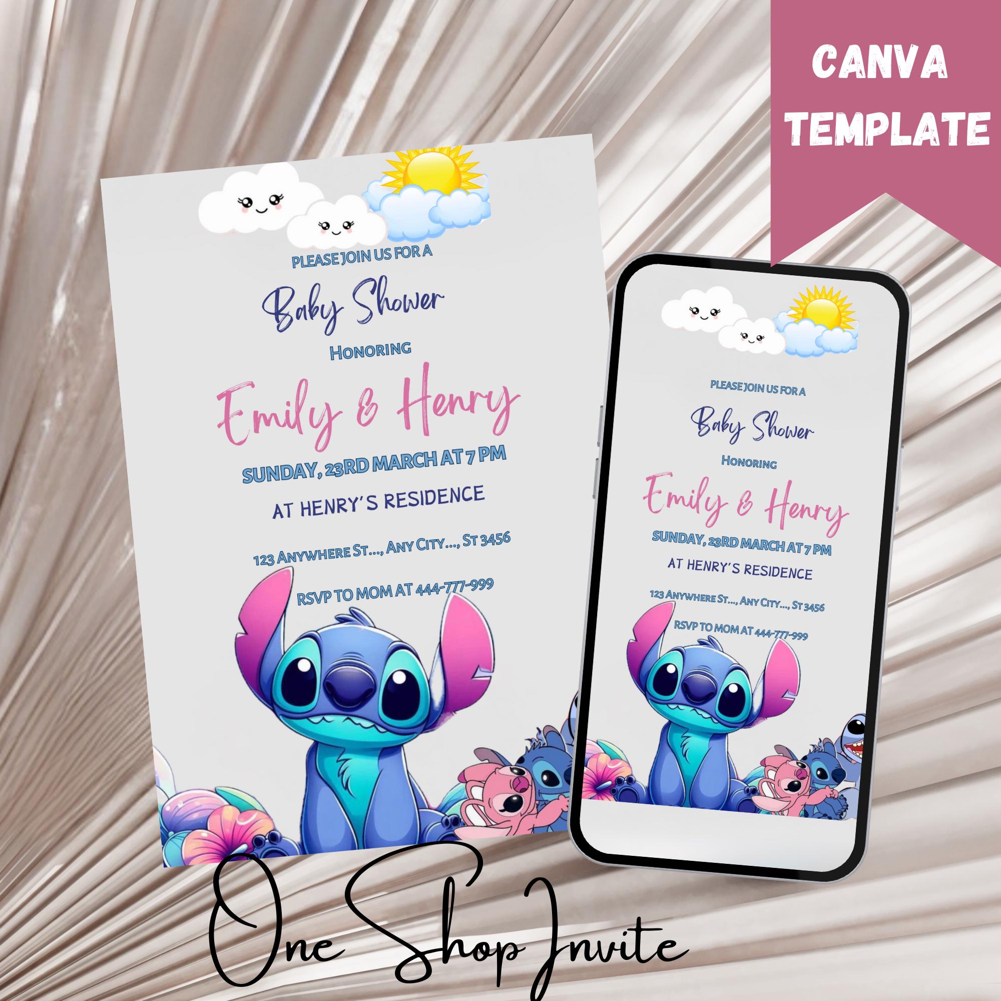 Digital Stitch Baby Shower Invitation, Boy Stitch Baby Invitation ...