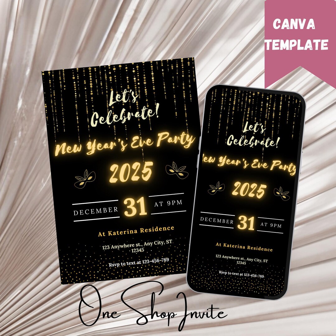 Editable New Year Invitation, 2025 New Year Invitation, NYE 2025 ...