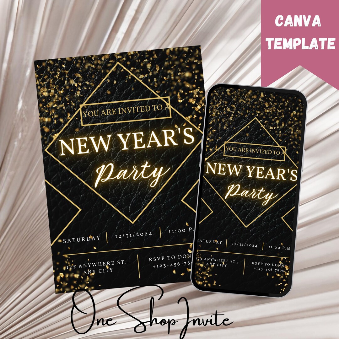 Editable New Year Invitation, 2025 New Year Invitation, NYE 2025 ...