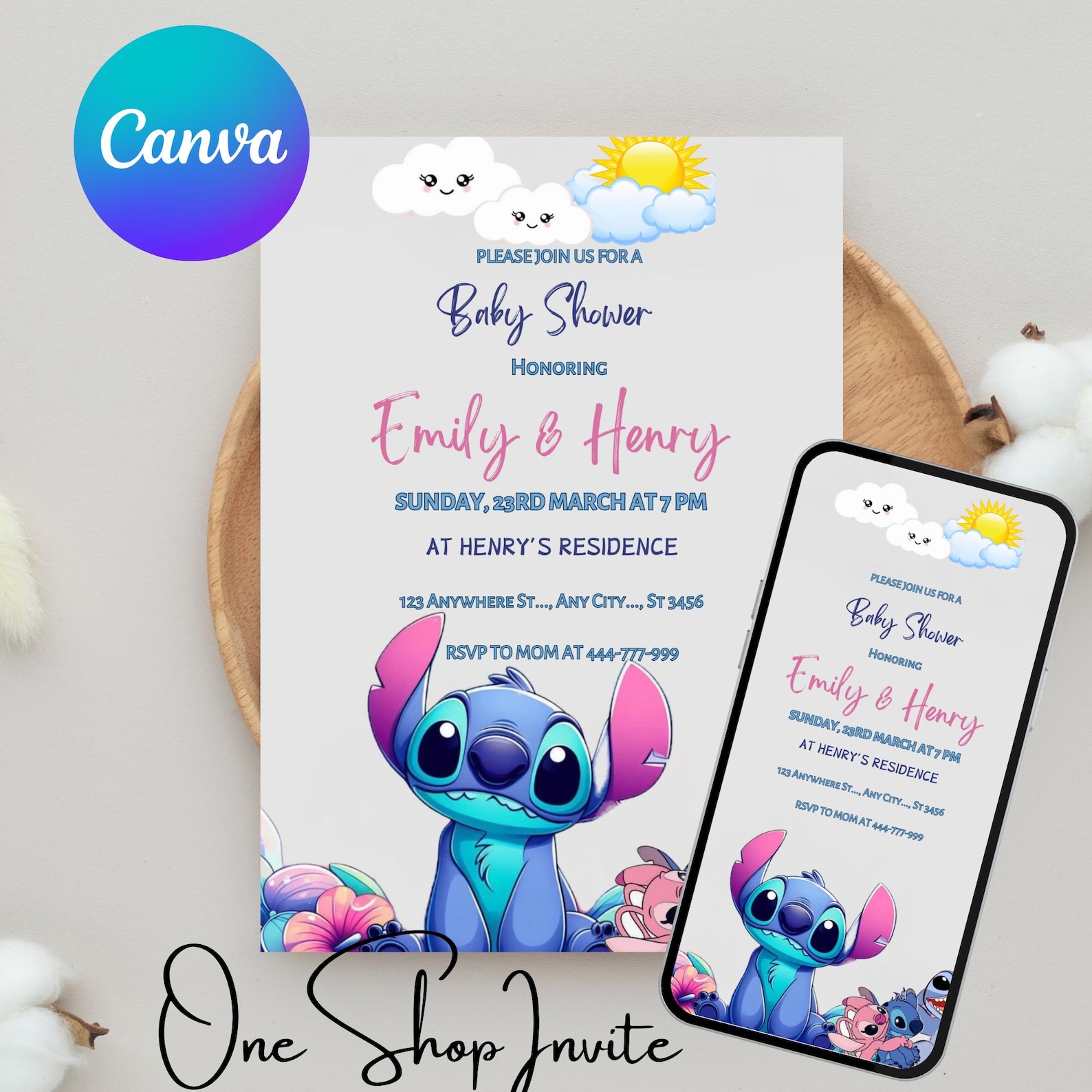 Digital Stitch Baby Shower Invitation, Boy Stitch Baby Invitation ...