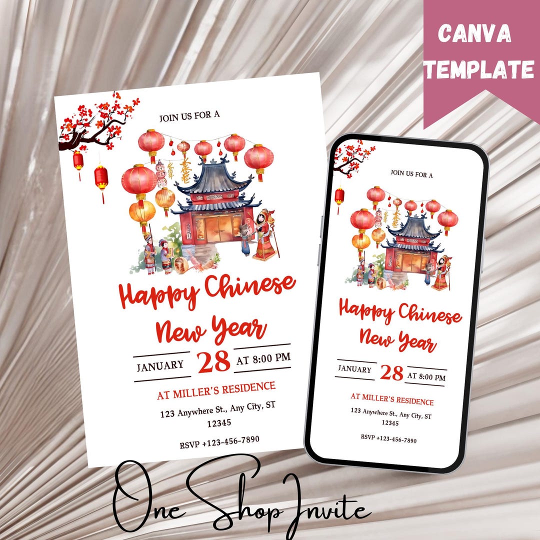 Editable Chinese New Year Invitation, 2025 Lunar New Year Invitation ...