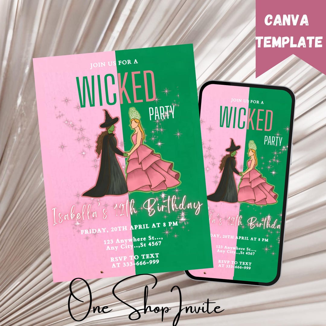 WICKED BIRTHDAY INVITATION, Wicked Themed Party, Elphaba and Glinda ...