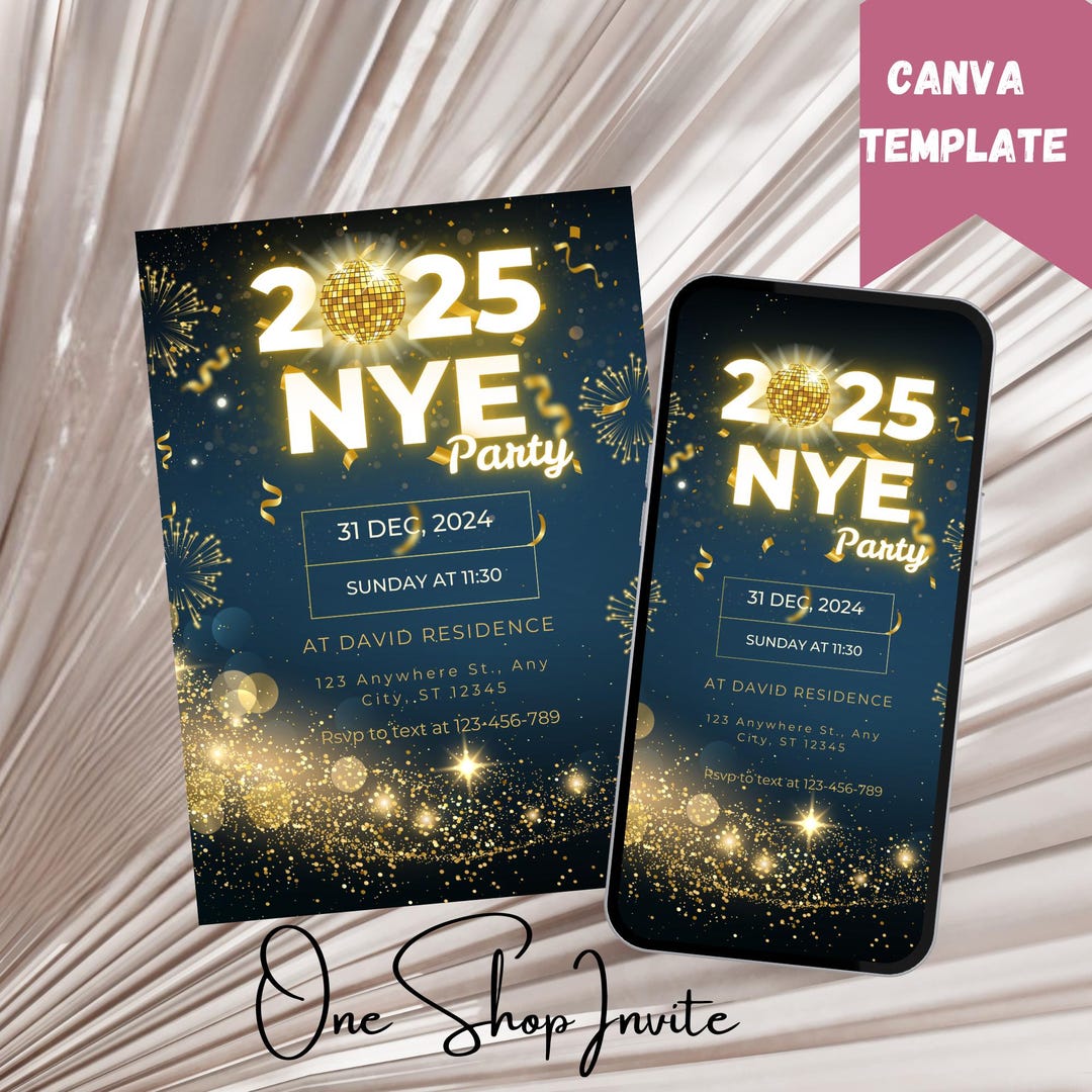 New Years Party Invitation, Holiday Party Invitation, Editable New ...