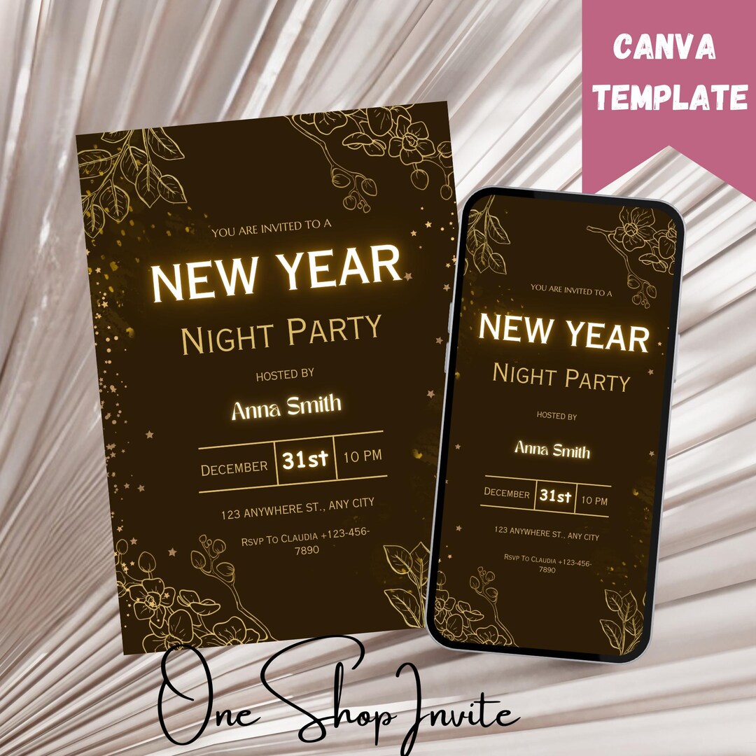Editable New Year Invitation, 2025 New Year Invitation, NYE 2025 ...