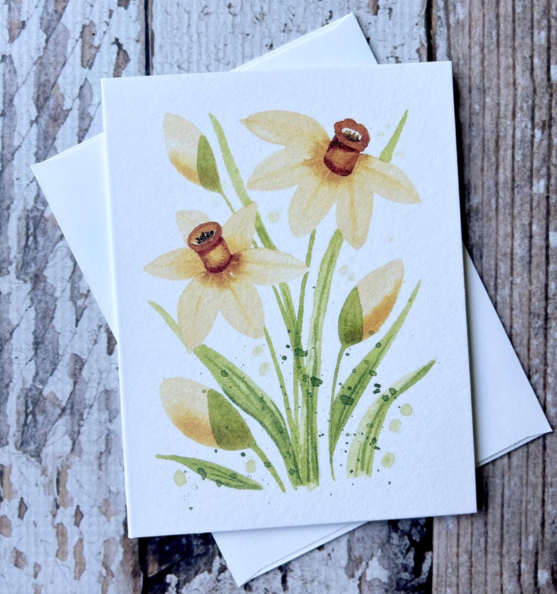 Dizzy Daffodils Blank Greeting Card | Watercolor Printed Card | A2 - Etsy