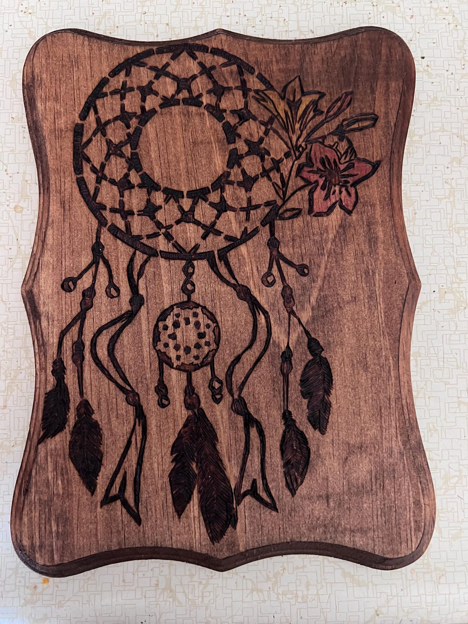 Dreamcatcher With Flowers and Feathers Wood Burned - Etsy