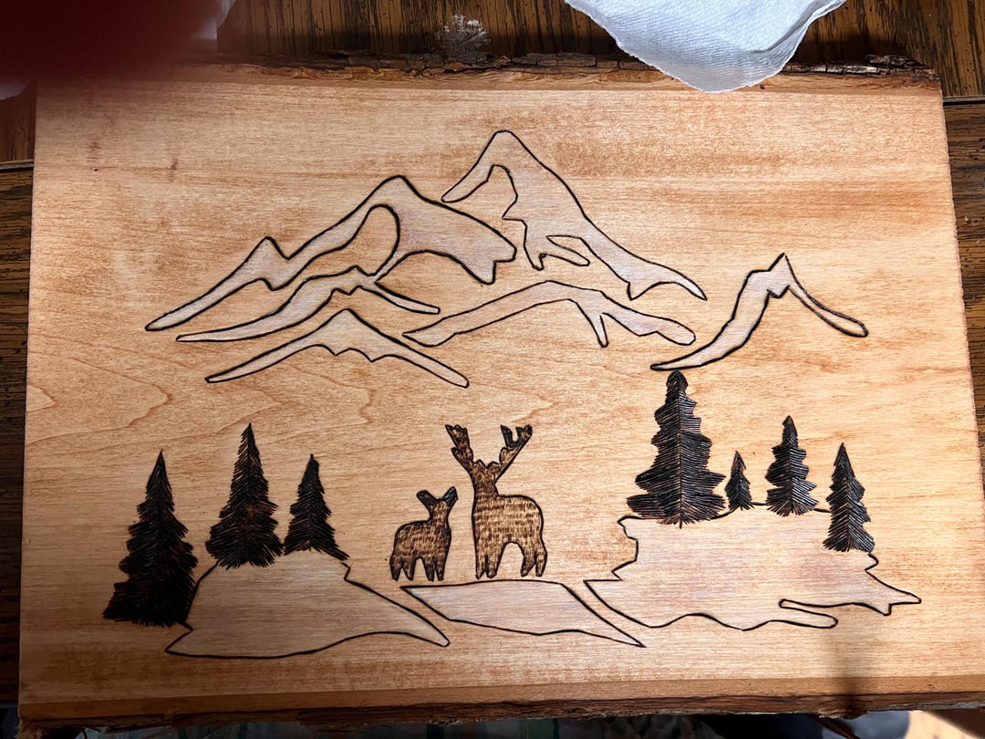 Wood Burning Mountain Scenery,deer - Etsy