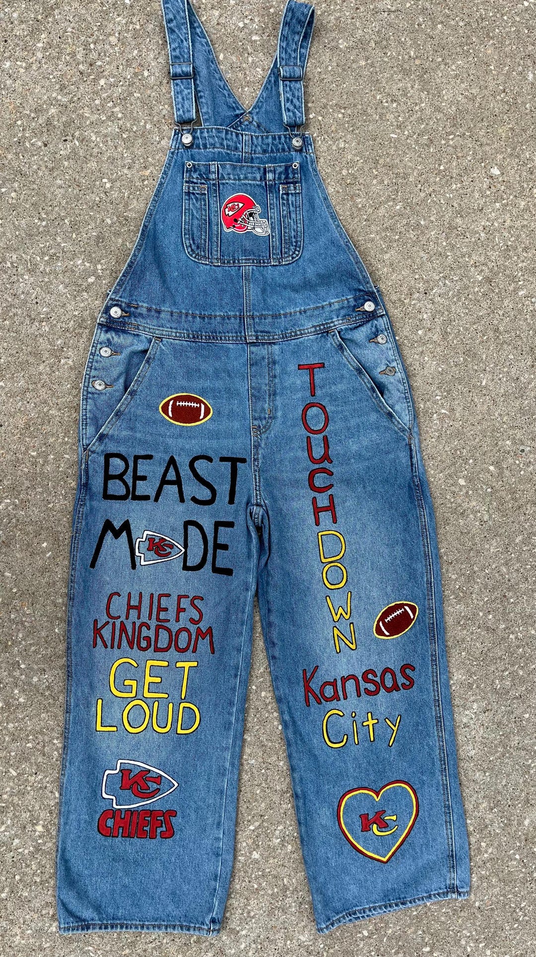 Upcycled KC Chiefs Overalls: Hand-painted Ladies Size 10 - Etsy