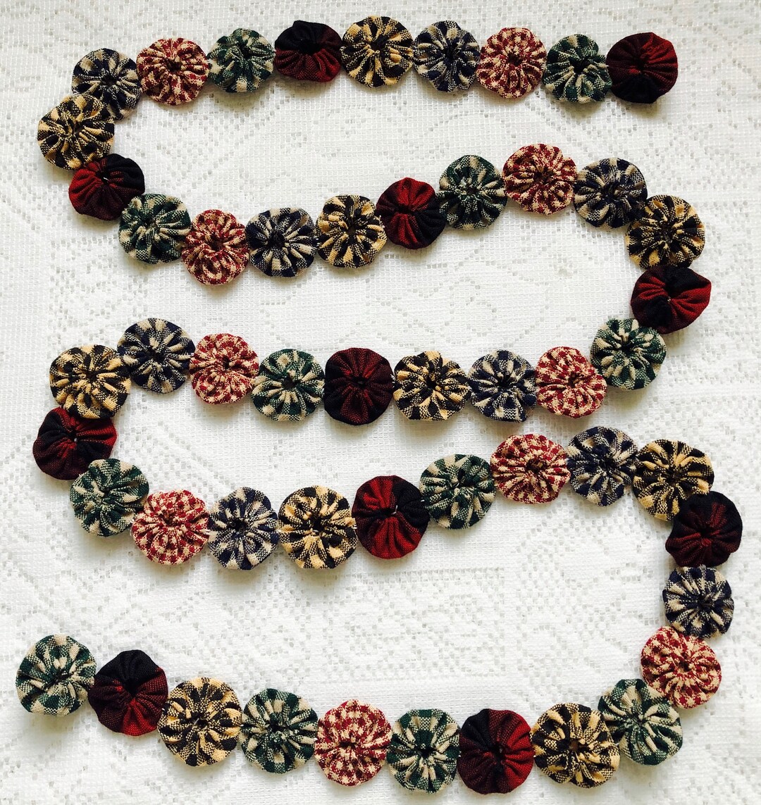 5 Ft. JUMBO Primitive Yo Yo GARLAND Homespun Swag Rustic PRIM Valance ...