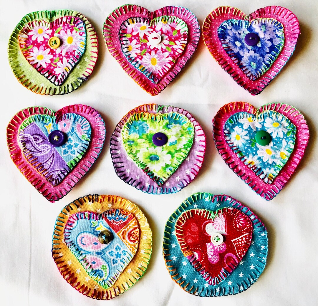 8 BOHO Applique 3 1/2" Heart Circle Junk Journal SNIPPETS Trim ...