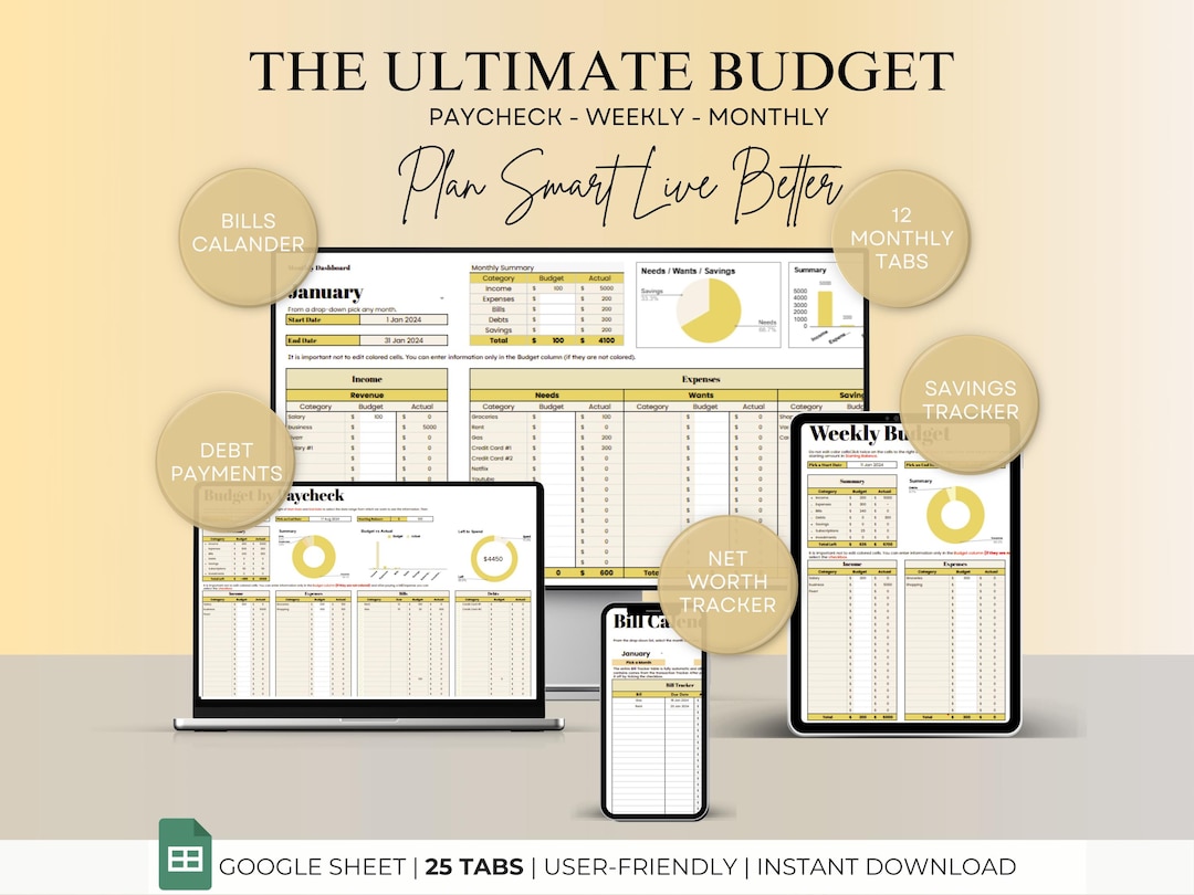 Google Sheets Budget Planner, Budget Spreadsheet, Paycheck Weekly ...
