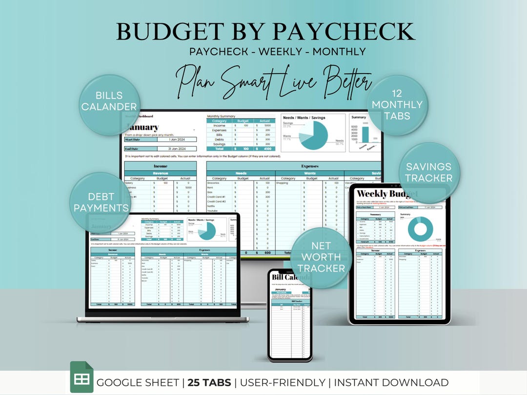 Google Sheets Paycheck Budget, Paycheck Budget Spreadsheet Planner ...