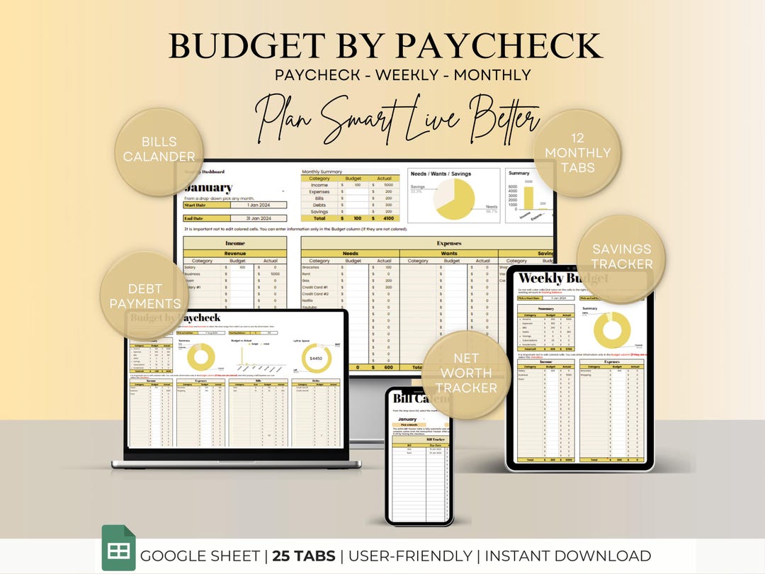Budget Paycheck Google Sheets, Paycheck Budget Spreadsheet Planner ...