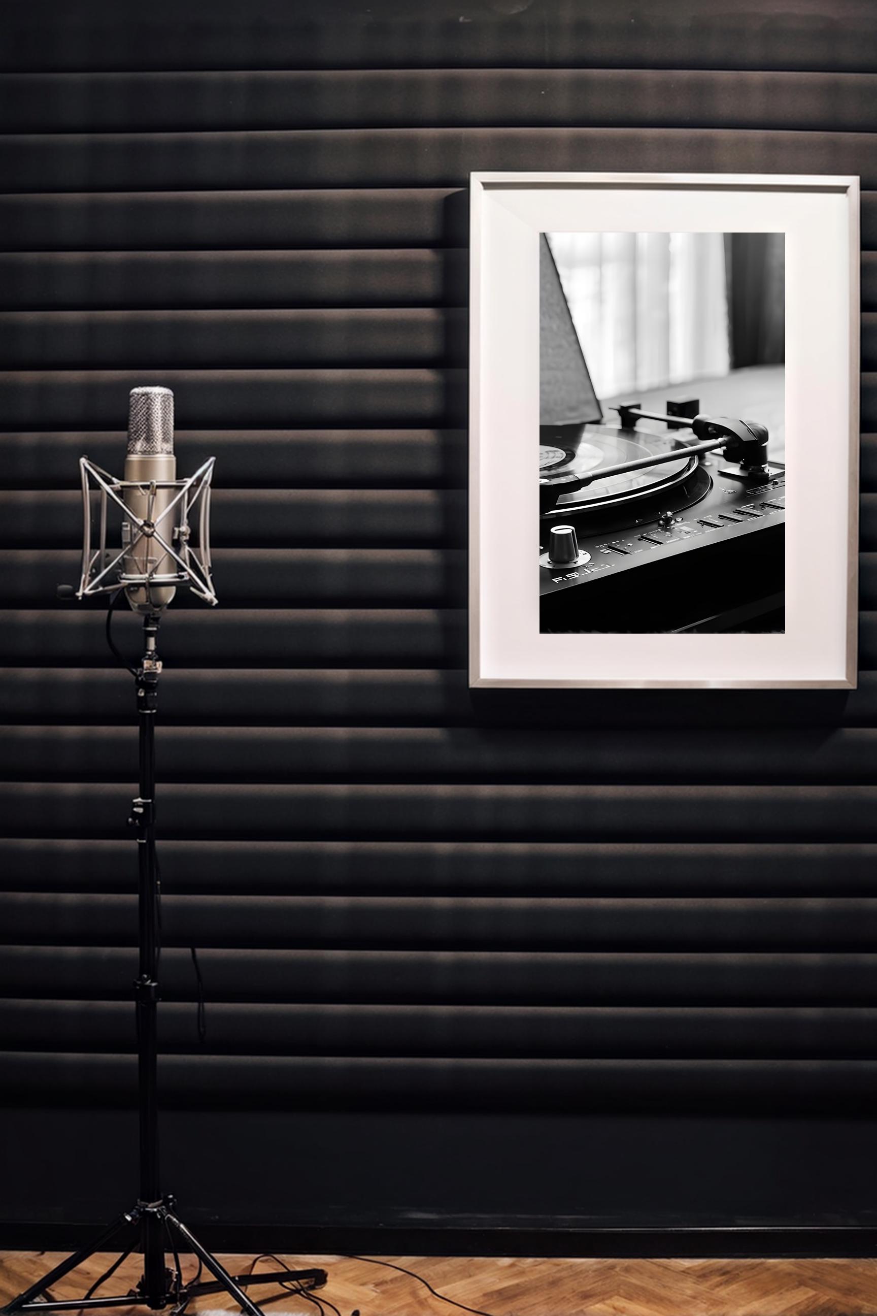 Black and White Photos of Record Player and Record Stack, Printable ...