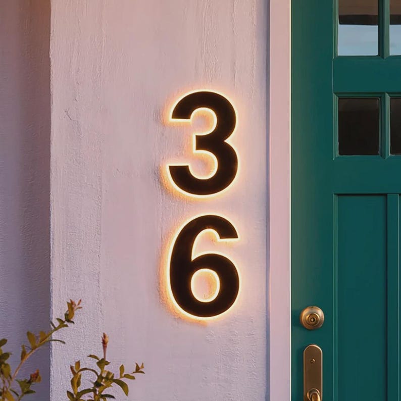 LED House Numbers, Illuminated Address Number Sign, Metal Backlit Door ...