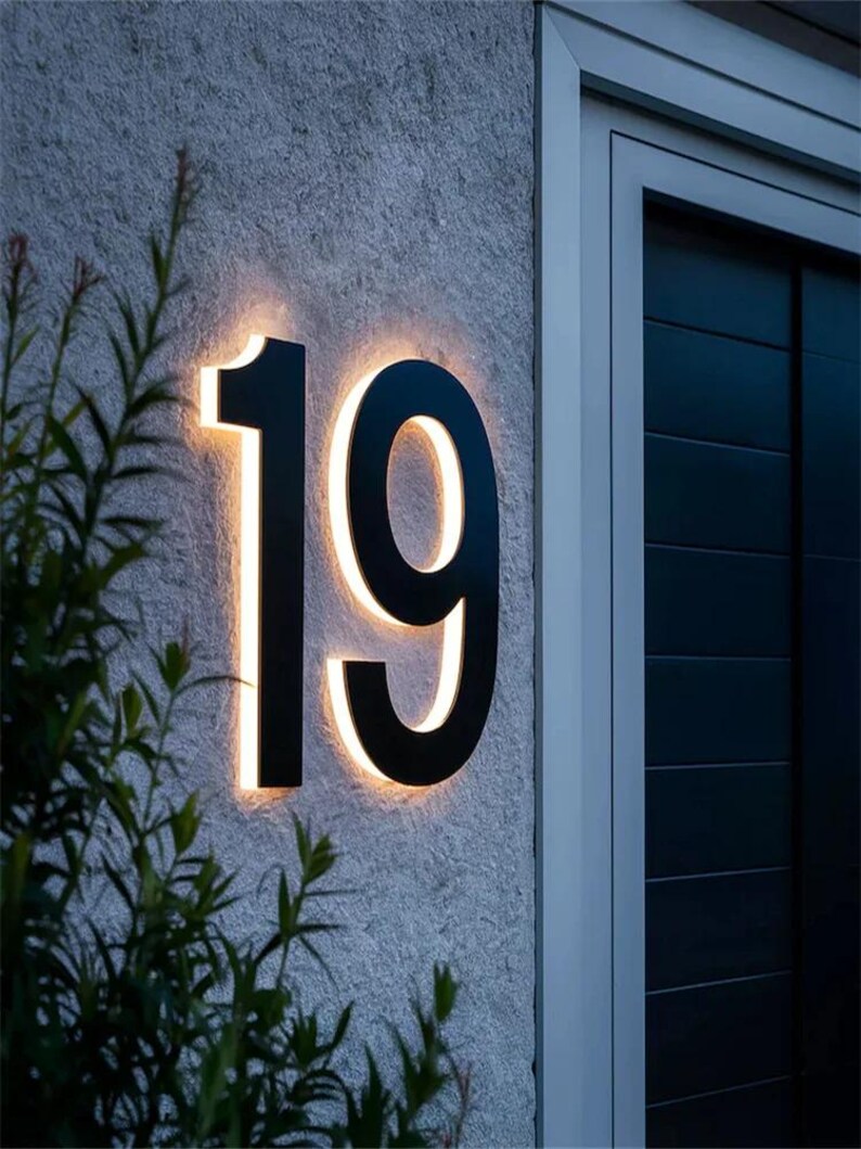 LED House Numbers, Illuminated Address Number Sign, Metal Backlit Door ...