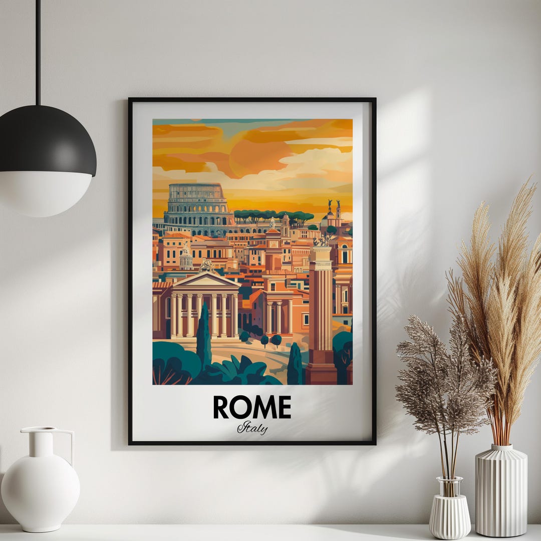 Rome Travel Poster, Rome City Print, Italy Art, Colosseum, Roman Forum ...