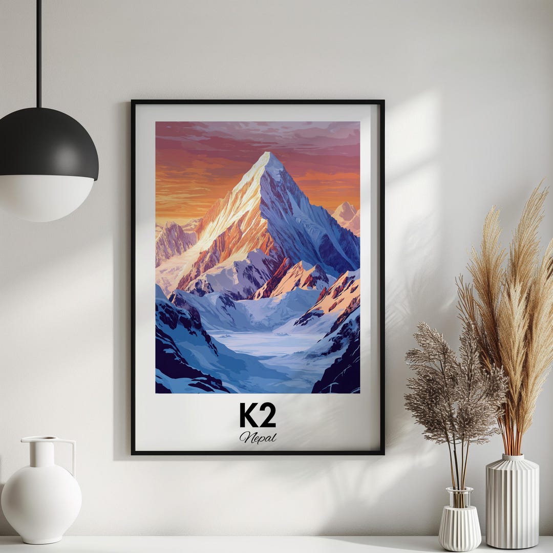 K2 Travel Poster, Pakistan Art Print, Karakoram Range Landscape ...