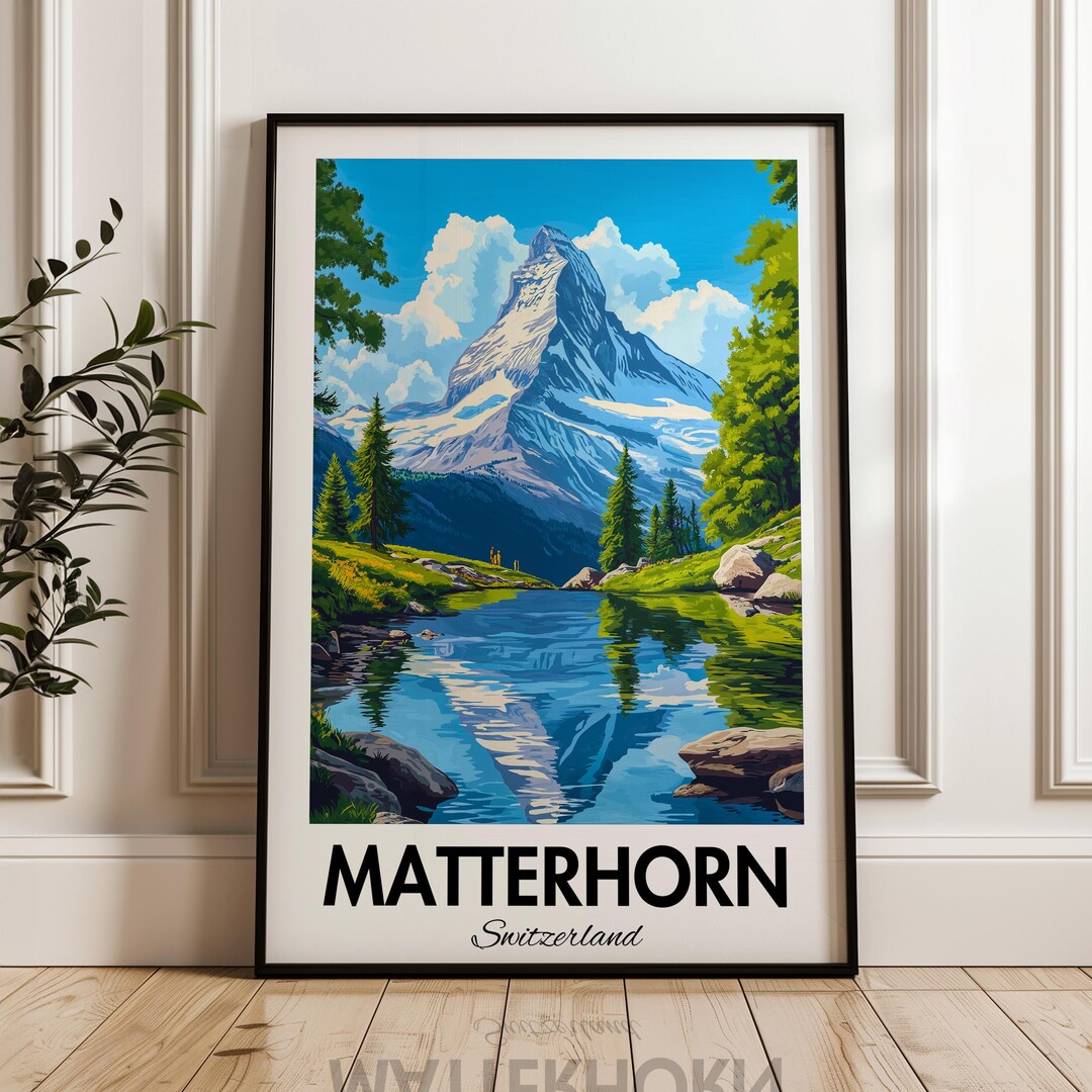 Matterhorn Travel Poster, Swiss Alps Art Print, Switzerland Mountain ...