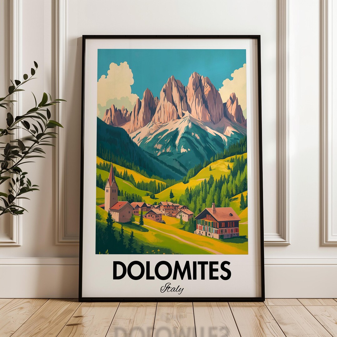Dolomites Travel Poster, Italian Alps Art Print, Italy Mountain ...