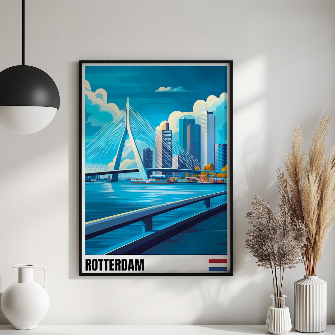 Rotterdam Travel Poster, Dutch Cityscape Art Print, Modern Architecture ...