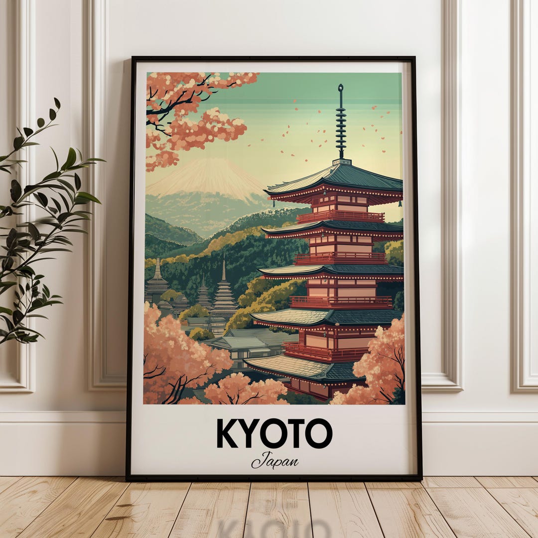 Kyoto Travel Poster, Japan Art Print, Historic Temple Landscape, Kyoto ...