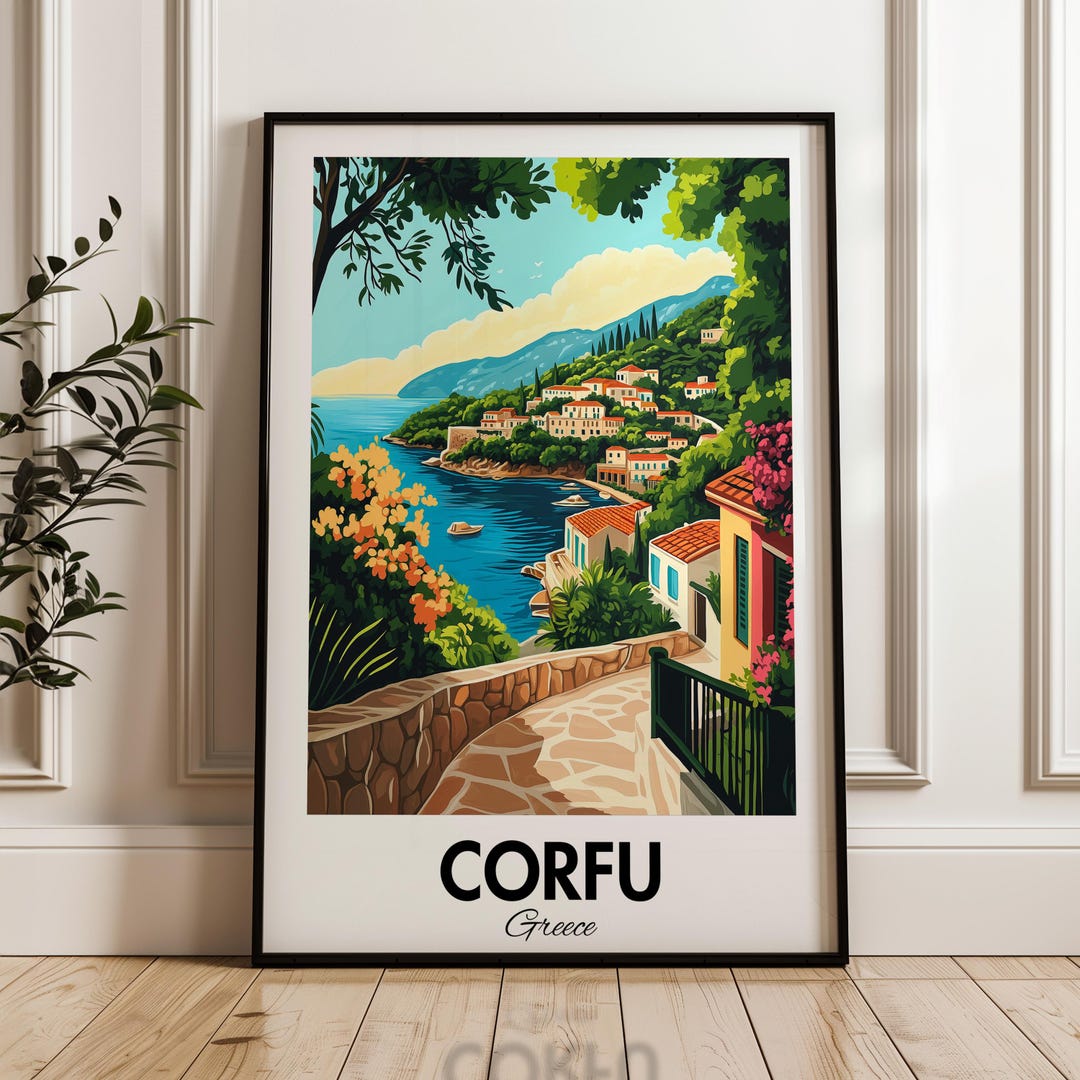 Corfu Travel Poster, Corfu City Print, Greece Art, Old Fortress, Liston ...