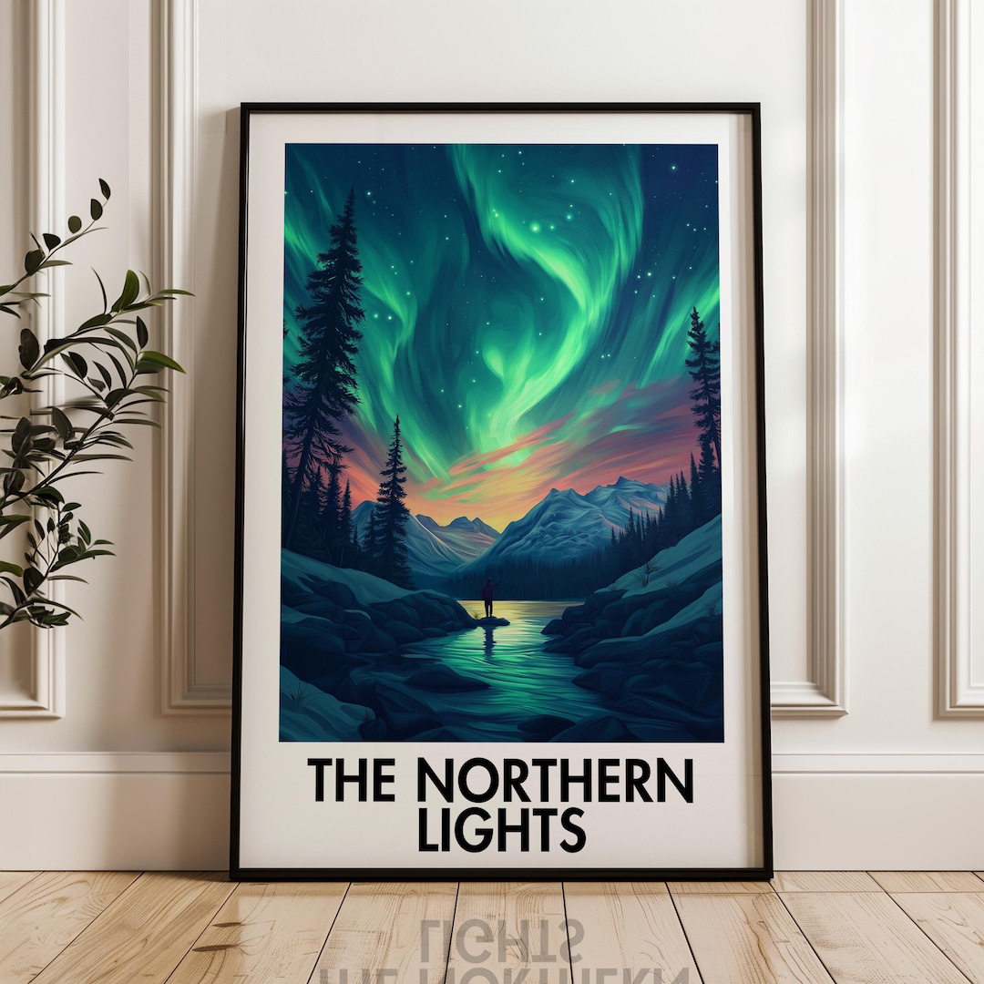 Northern Lights Travel Poster, Aurora Borealis Art Print, Arctic ...