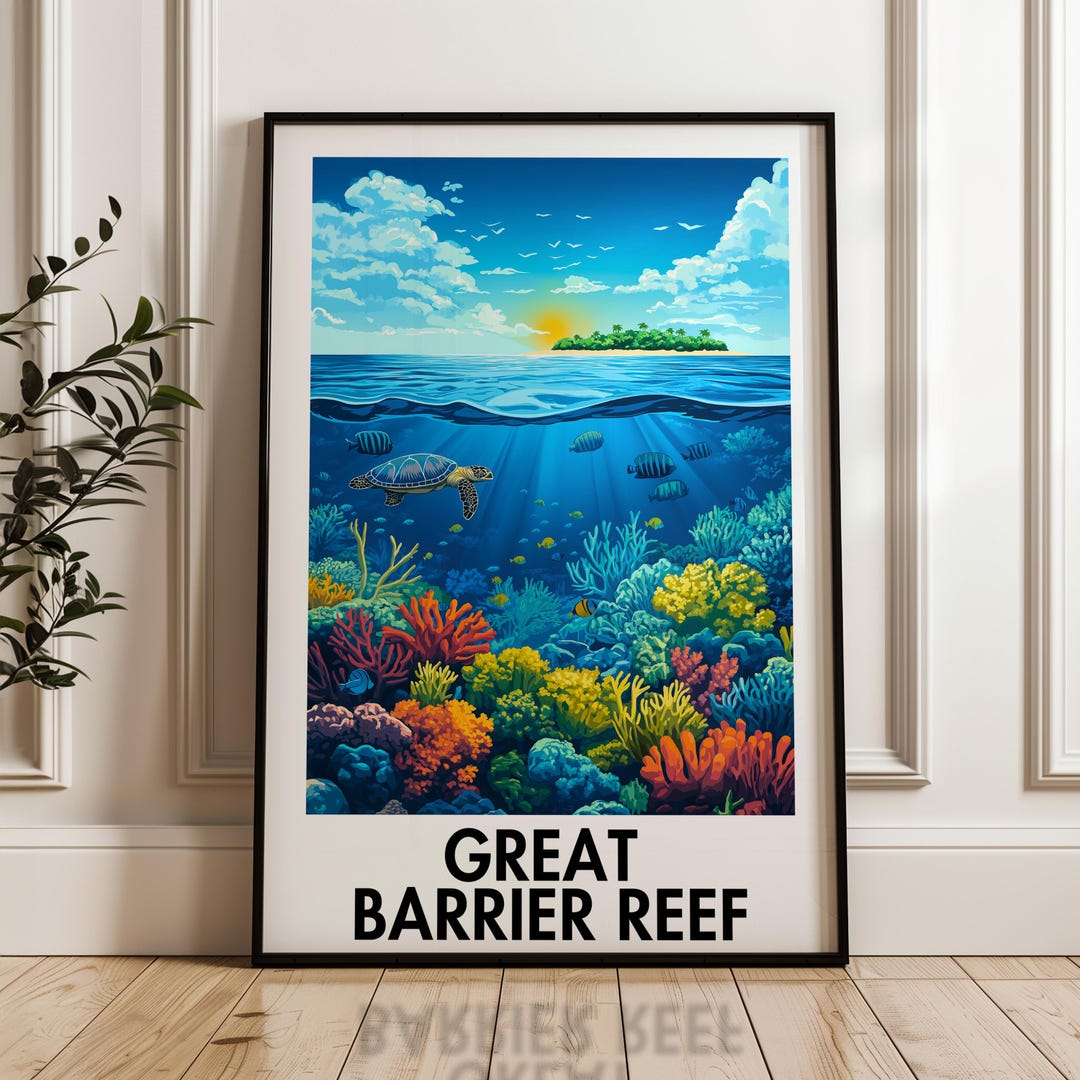 Great Barrier Reef Travel Poster, Australia Art Print, Ocean Landscape ...