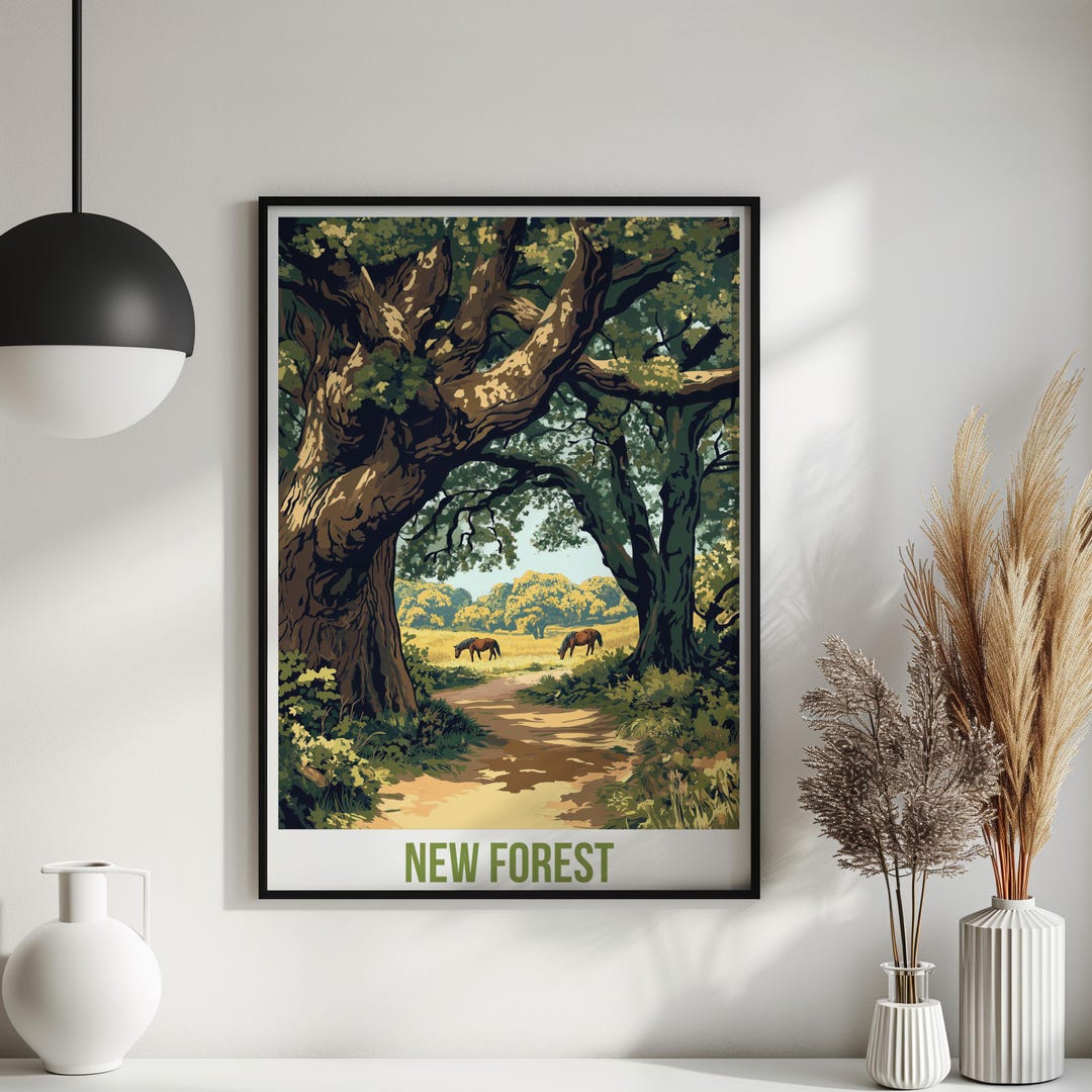 New Forest Travel Poster, English Countryside Art Print, Scenic ...