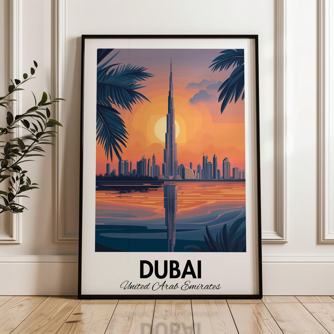 Dubai Travel Poster, Dubai City Print, UAE Art, Burj Khalifa, Dubai ...