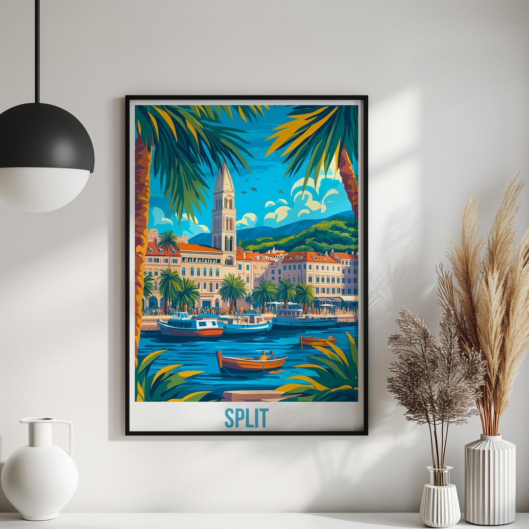 Split Travel Poster, Croatian Coast Art Print, Historic Old Town ...