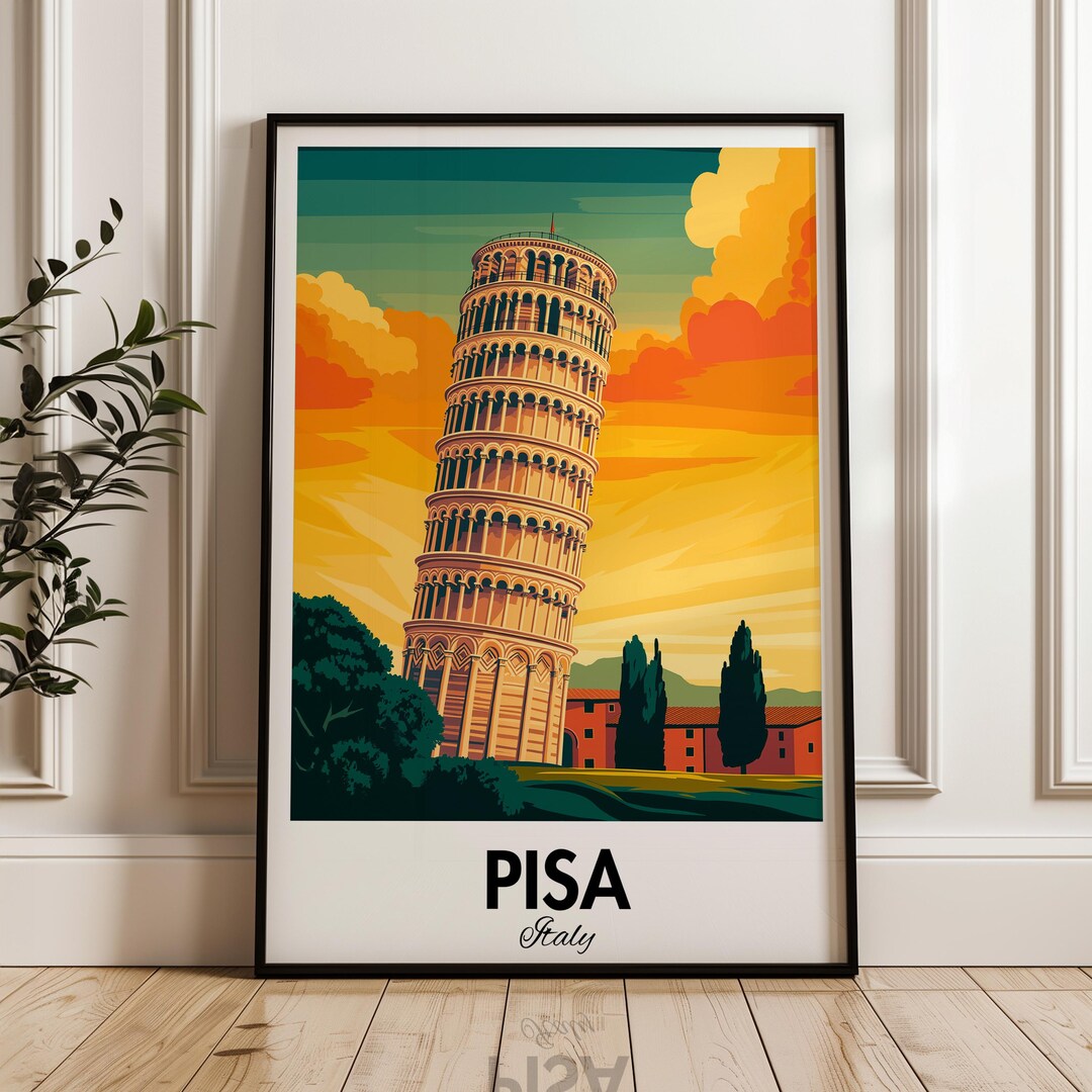 Pisa Travel Poster, Italian Landmark Art Print, Leaning Tower of Pisa ...