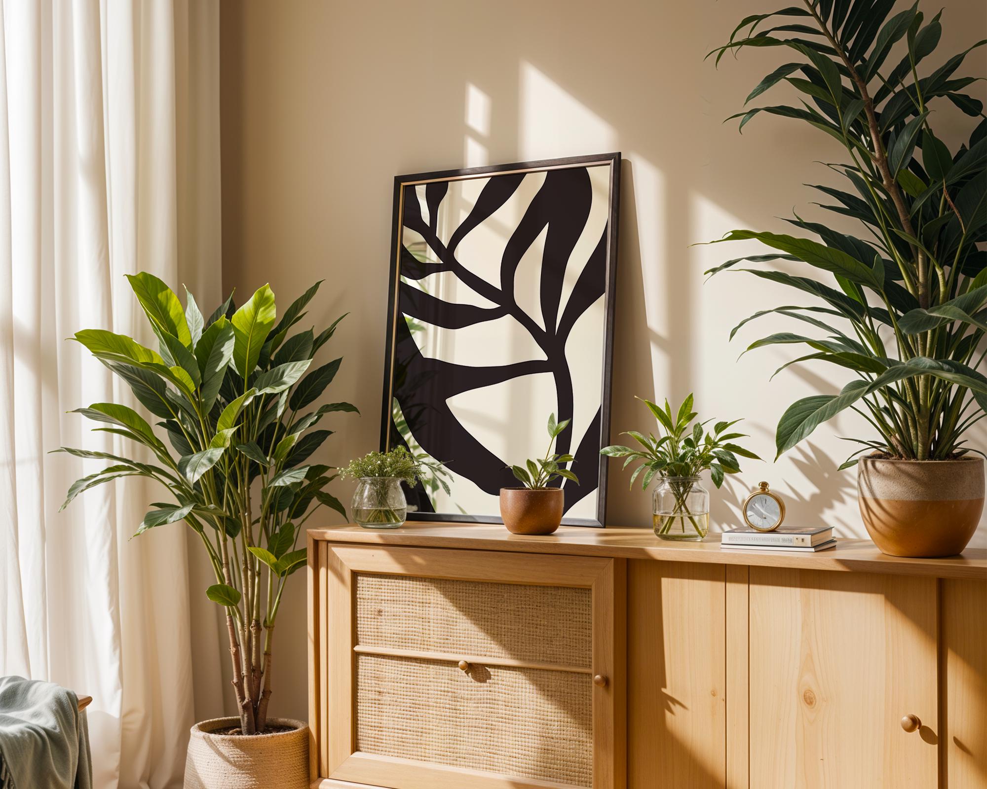 Mid Century Modern Botanical Prints Seaweed Japandi Wall Art Beige and ...