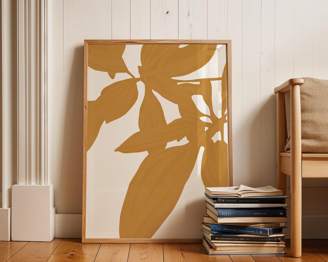 Abstract Botanical Print Mustard Yellow Botanical Wall Art Boho Wall ...