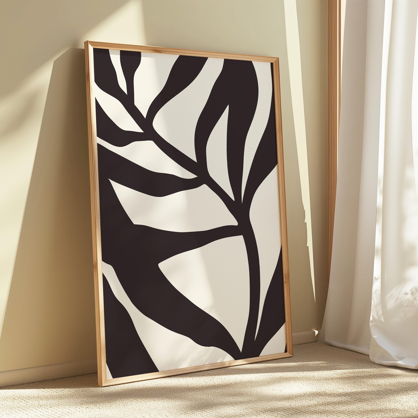 Mid Century Modern Botanical Prints Seaweed Japandi Wall Art Beige and ...