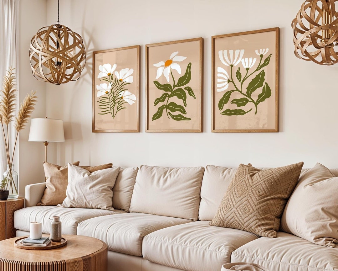 Abstract Botanical Prints, Set of 3, Sage Green Wall Art (digital ...