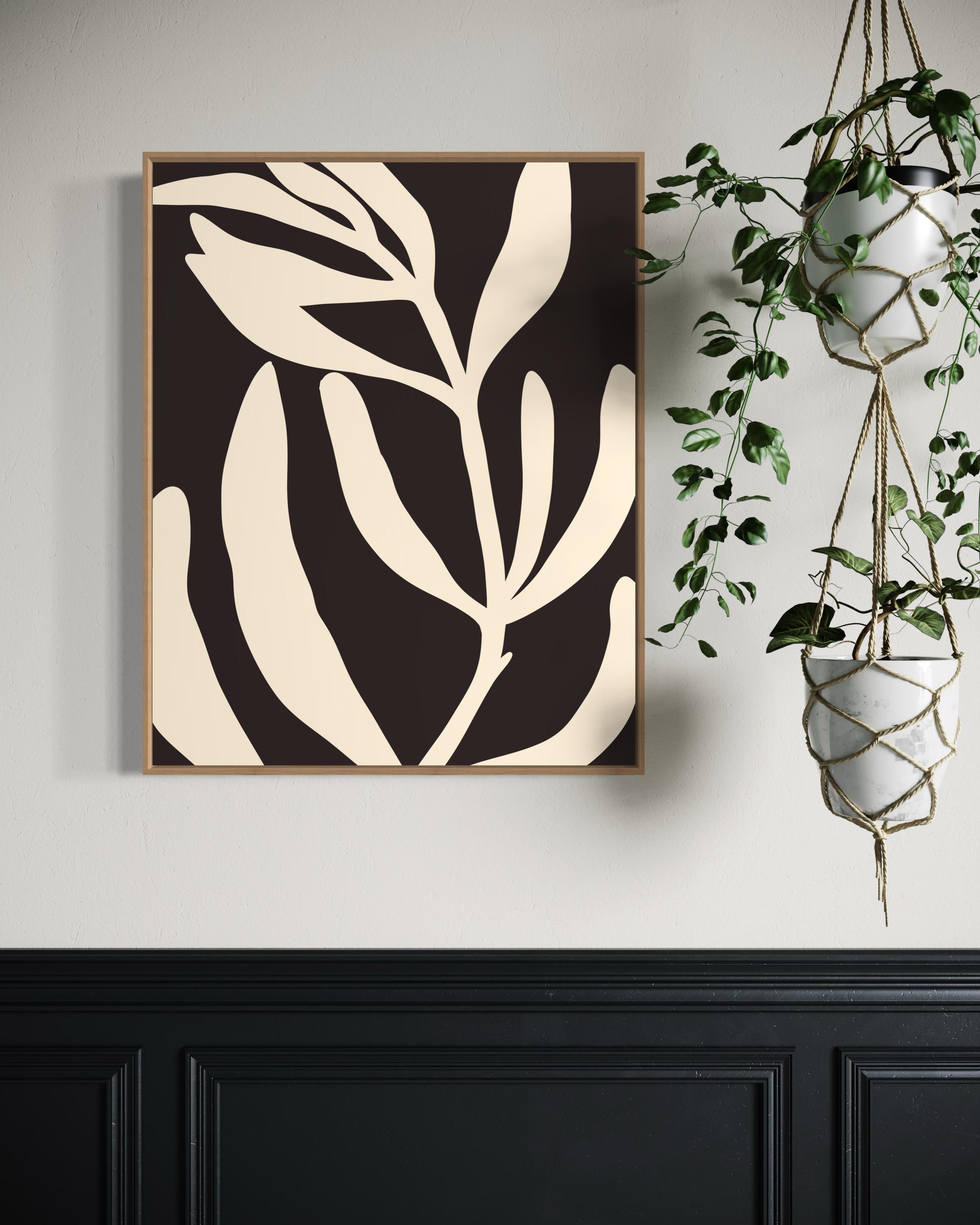 Abstract Botanical Art Print, Beige & Black, Modern Wall Decor (digital ...