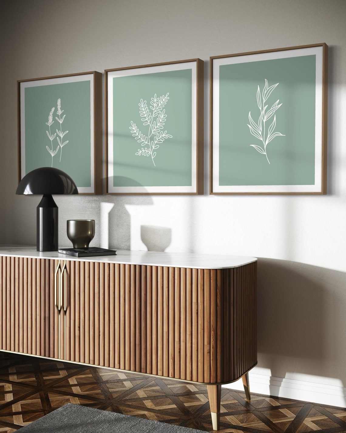 Botanical Prints Sage Green Wall Art Wallart Mid Century Modern Wall ...