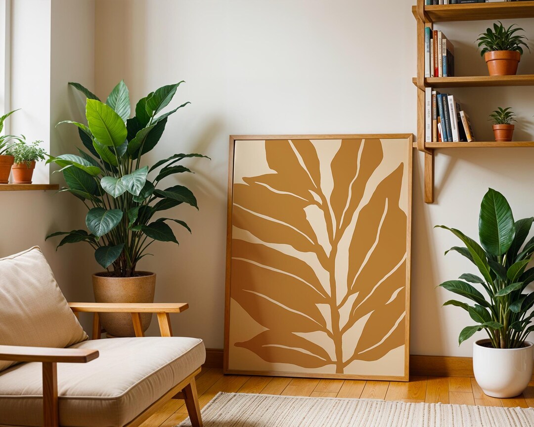 Mustard Yellow Botanical Print, Abstract Boho Wall Art (digital ...